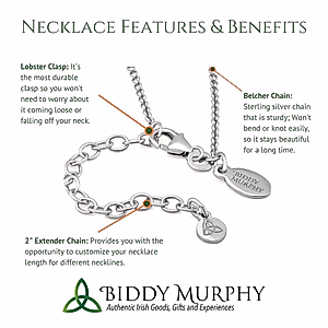 Biddy Murphy 925 Sterling Silver Trinity Celtic Knot Necklace for Women, 7/8" x 5/8" Inch Triquetra Triangle Pendant, Fine Irish Jewelry, 20" Inch with 2” Inch Extension Chain, Made in Ireland