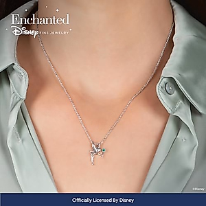 Jewelili Enchanted Disney Fine Jewelry Sterling Silver 2.5MM Round Created Emerald Tinker Bell Pendant Necklace