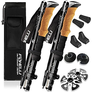 Foxelli Folding Trekking Poles – 2-pc Ultra Compact Hiking Poles for Men & Women, Lightweight Strong Aluminum 7075 Collapsible Foldable Walking Sticks with Flip Locks, 4 Season All Terrain Accessories