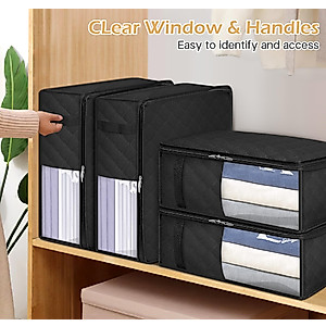 MISSLO Bed Sheet Organizers and Storage Queen/King Size Sheet Folder 4 Pack Linen Closet Organizer with Clear Window Blanket Storage Bags for Bedsheets, Pillow Cases, Towels, Clothes