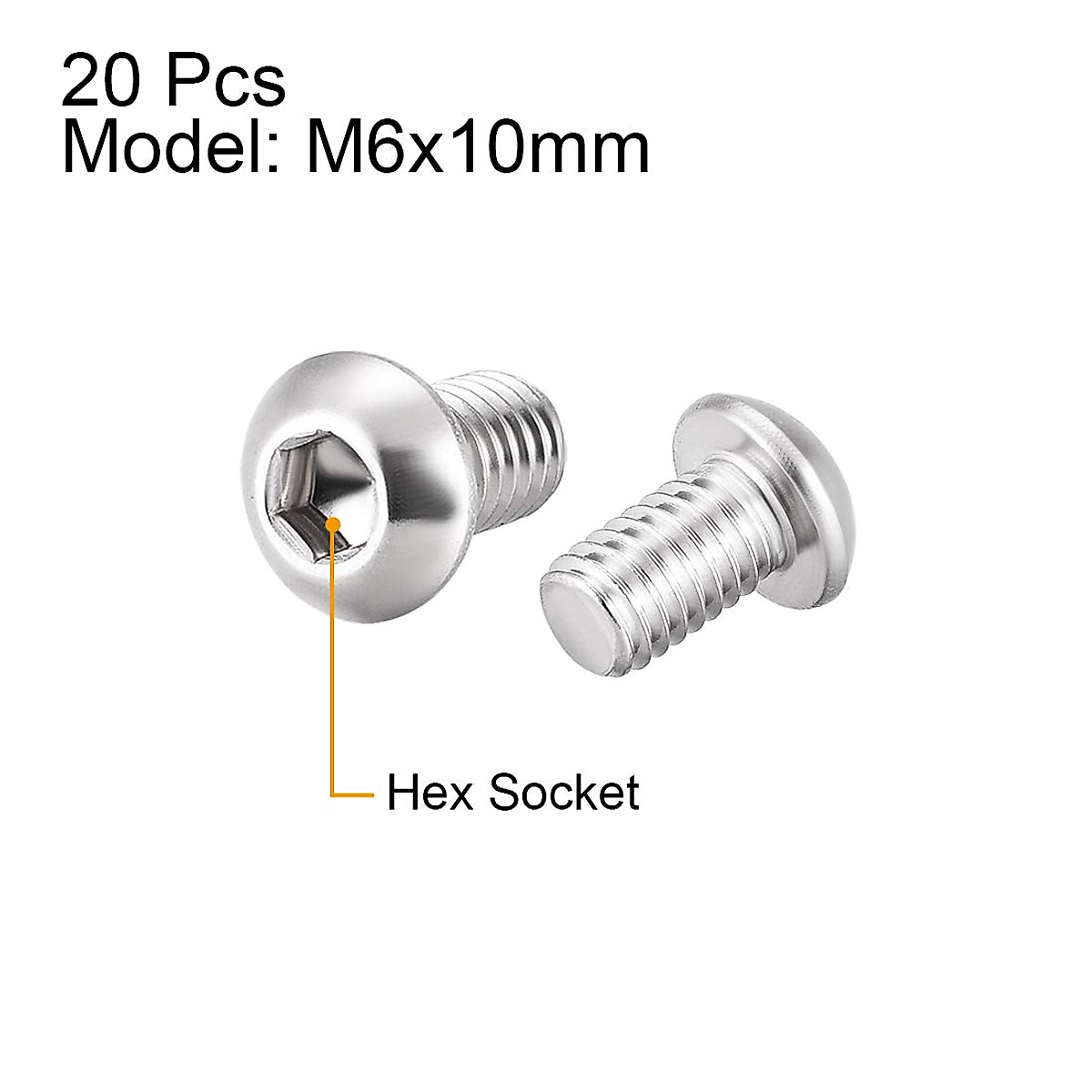 uxcell M6x10mm Machine Screws Hex Socket Round Head Screw 304 Stainless Steel Fasteners Bolts 20pcs