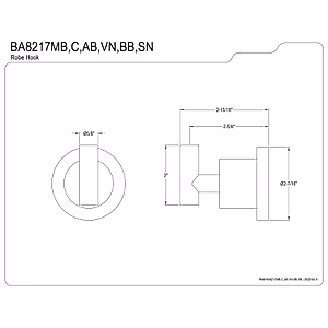Kingston Brass BA8217C Concord Robe Hook, 2-5/8", Polished Chrome