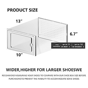 Hourleey 12 Pack Large Shoe Organizer Storage Box, Clear Plastic Stackable Shoe Organizer Containers for Closet, Space Saving Foldable Shoe Rack Sneaker Containers Holders with Lids
