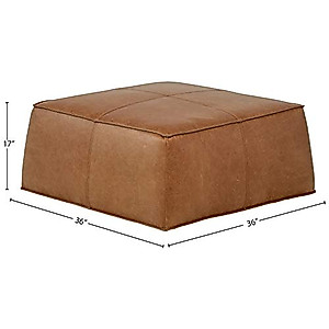 Amazon Brand – Rivet Contemporary Leather Ottoman Pouf (36"W) - Cognac Leather