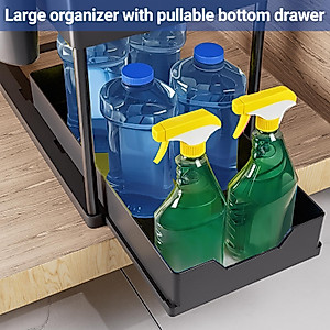 3 Pack Puricon Under Sink Organizer Pull Out Under Sink Storage, 2 Tier Multi-Purpose Sliding Under the Sink Organizer Bathroom Kitchen Sink Organizer Under Cabinet Shelf for Cleaning Supplies -Black