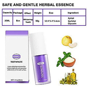 OETNAISAN Purple Toothpaste for Teeth Whitening,Stain Removal Whitening Toothpaste, Purple Teeth Whitening Gel Cleaner Yellow Teeth, Sensitive Teeth Gel Toothpaste Protect Gums