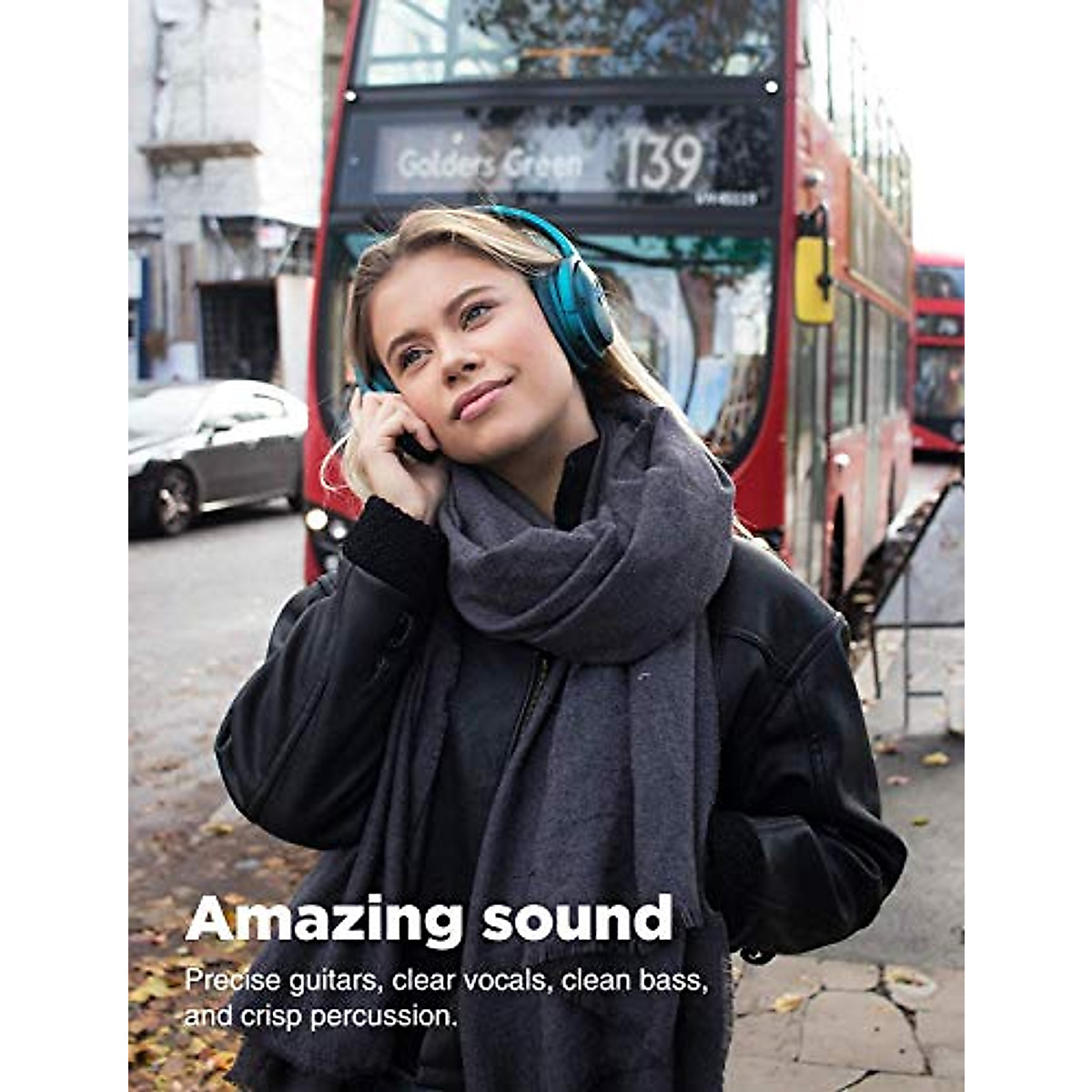 Active Noise Cancelling Headphones Bluetooth Headphones Wireless Headphones Over Ear Built-in Microphone Deep Bass, 30 Hours for Travel/Work/TV/Computer/Cellphone - Green