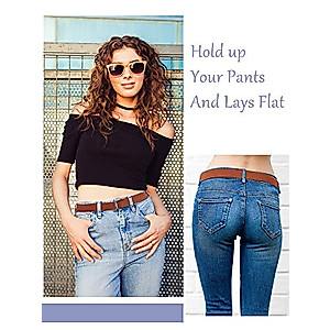 SATINIOR 4 Pack Women No Show Invisible Belt Elastic Stretch Waist Belt with Flat Buckle (Black White Grey Brown), Medium