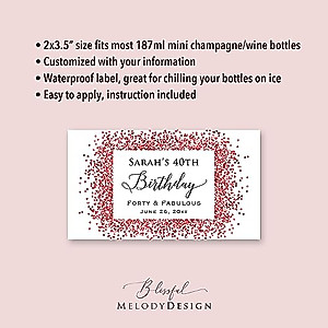 Birthday - Custom Pink Rose Gold Glitter (Not Real Foil) Mini Champagne Bottle Label, Personalized Waterproof Mini Wine Bottle Sticker for Birthday Celebration Party