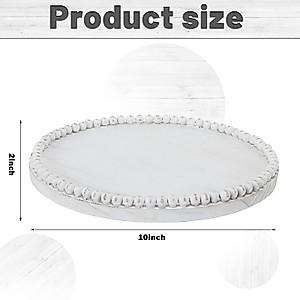 White Beaded Lazy Susan Wooden Kitchen Turntable Round Spinning Lazy Susan Organizer Wood Lazy Susan Turntable 360 Degrees Rotating Lazy Susan for Table Pantry Cabinet Tray Stand (9.8 Inches)