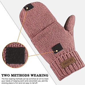 OMECHY Winter Wool Knitted Fingerless Gloves Thermal Insulation Warm Convertible Mittens Flap Cover for Men Women