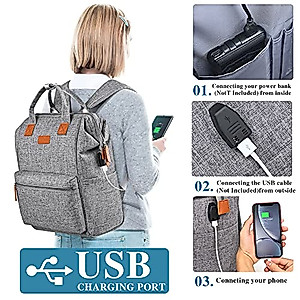 UTOTEBAG Laptop Backpack for Women, Bag Set Backpack for 15.6inch Computer with USB Charging Port, Water Resistant College Nurse Backpack Set with Makeup Bag Lunch Bag for Work/Business/Travel, Gray