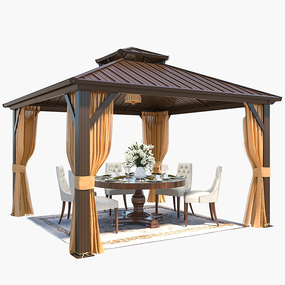 YOLENY 12' x 12' Gazebo, Hardtop Gazebo with Aluminum Frame, Double Galvanized Steel Roof, Curtains and Netting Included, Metal Gazebos Pergolas for Patios, Garden, Lawns, Parties