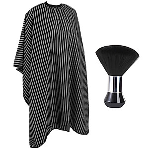 YELEGAI Professional Hair Cutting Cape with Neck Duster Brush, Large Size Salon Hairdresser Cape for Men, Women and Kids(Black With White Stripes)