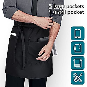 ROTANET Server Aprons Black Half Bistro Apron with 3 Pockets 22 Inch Waiter Waitress Long waist Apron for Men Women Waterpoof