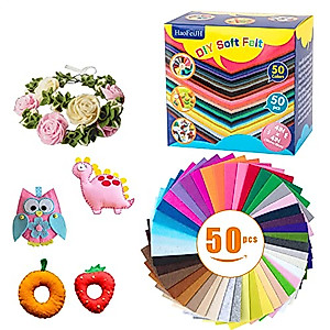 HaofeiJH 50Pcs Felt Sheets,4 * 4inch Craft Felt Squares 50 Assorted Colors Felt Papers for Craft1.3mm Soft Felt Felt Pack DIY Craft Sewing Non-Woven Felt Fabric for Kids, School Supplies