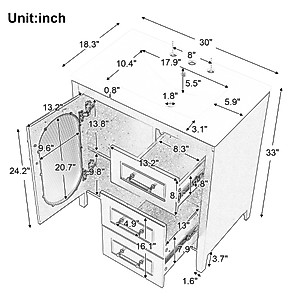 Favfurish 24" Bathroom Vanity with Sink,Wooden Storage Cabinet with Glass Door and Drawers,Adjustable Shelf,Single Undermount Ceramic Basin,for Bath,Easy to Assemble,Black