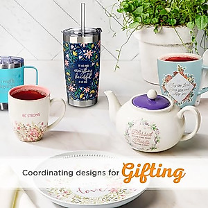 Christian Art Gifts Stainless Steel Double-Wall Vacuum Insulated Tumbler w/Straw & Lid 18 oz Navy Floral Inspirational Bible Verse Travel Mug for Women - Everything Beautiful - Ecc. 3:11