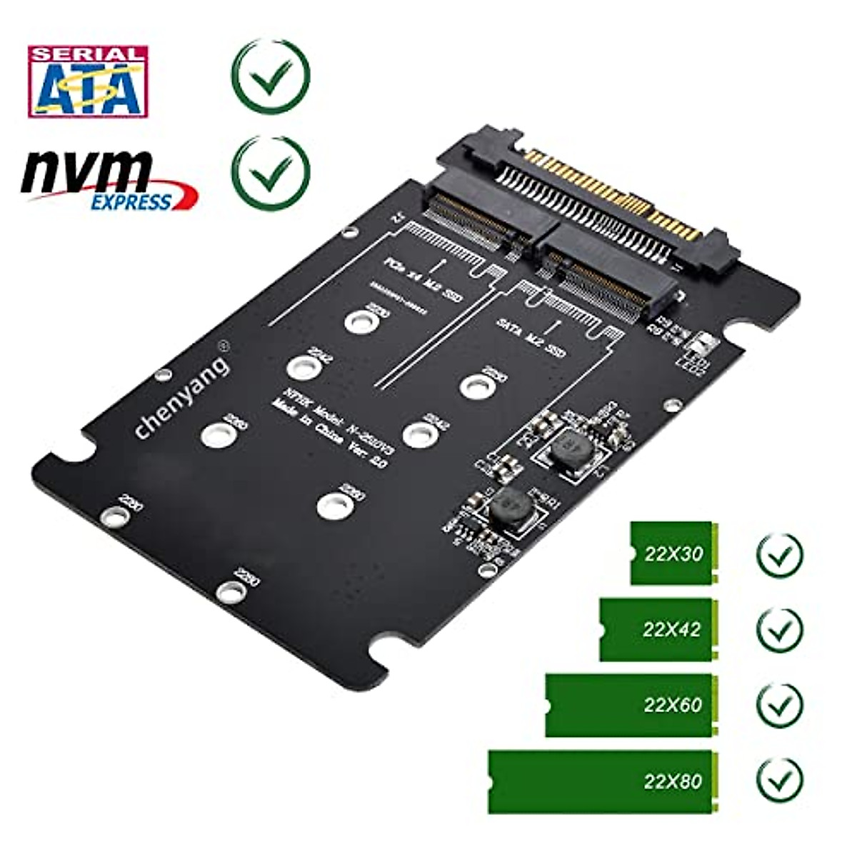 ChenYang M.2 NVME SSD to U.2 SFF-8639/NGFF SATA SSD to SATA 2 in 1 Combo Hard Drive Converter Adapter (NVME to SATA not Working)
