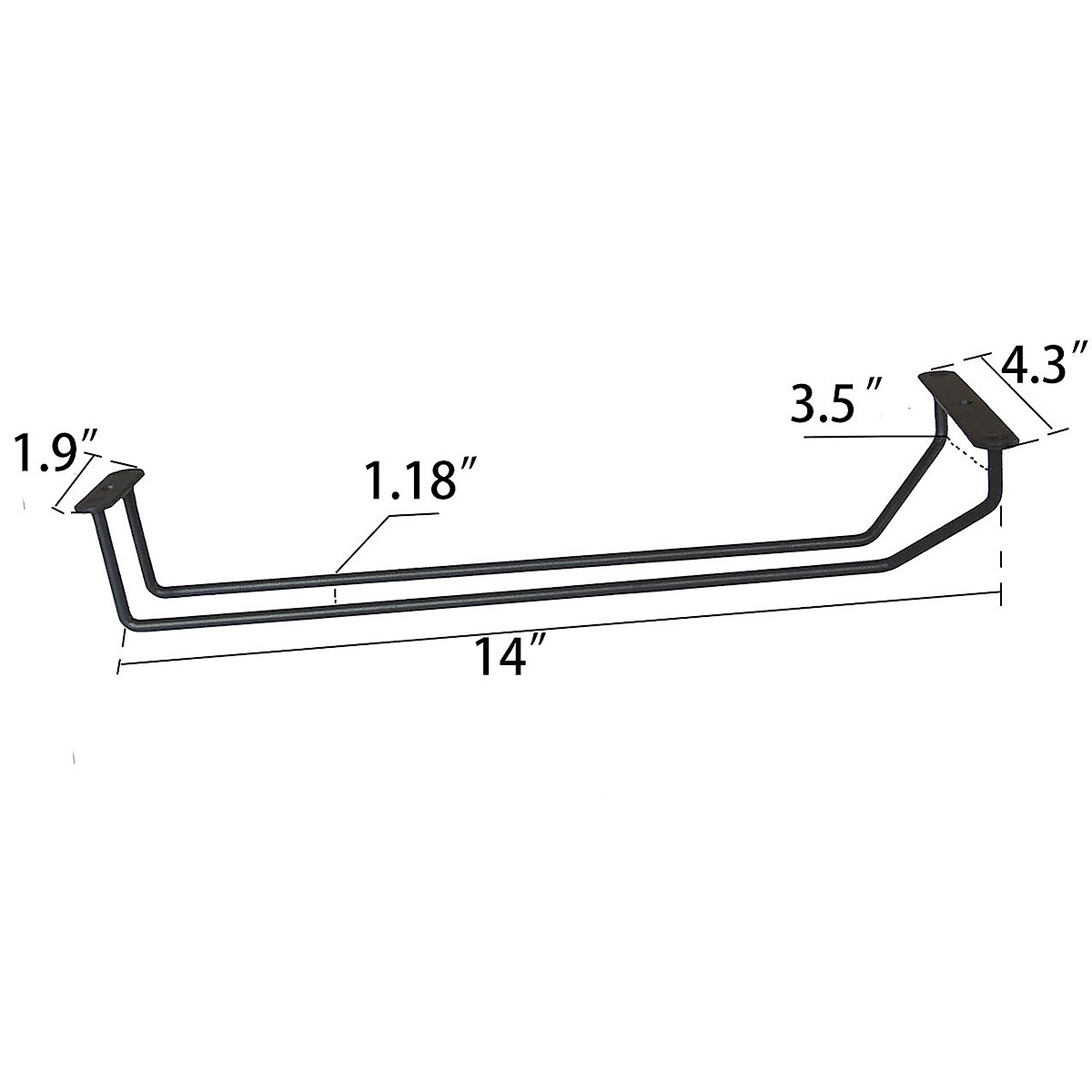 Black Stemware Rack,Wire Hanging Rack,Under Cabinet Wine Glass Rack,Wine Glass Hanging Rack 2 Pack 14 Inch