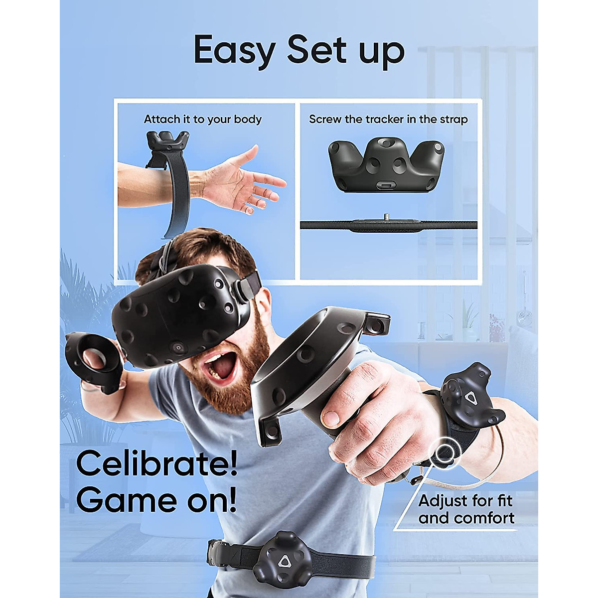 Skywin VR Tracker Straps + VR Tripods + VR Mat - Compatible with VR Systems - 2 Tripod, 1 matt, 2 Hand/Foot Straps, 1 Belt Strap Included