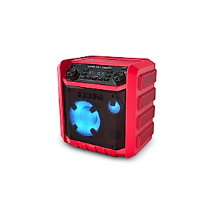 ION Game Day Lights Portable Bluetooth Party Speaker with Karaoke Microphone Lights and Radio for Birthday, Pool Party, BBQ – Powerful, 50W (Red)