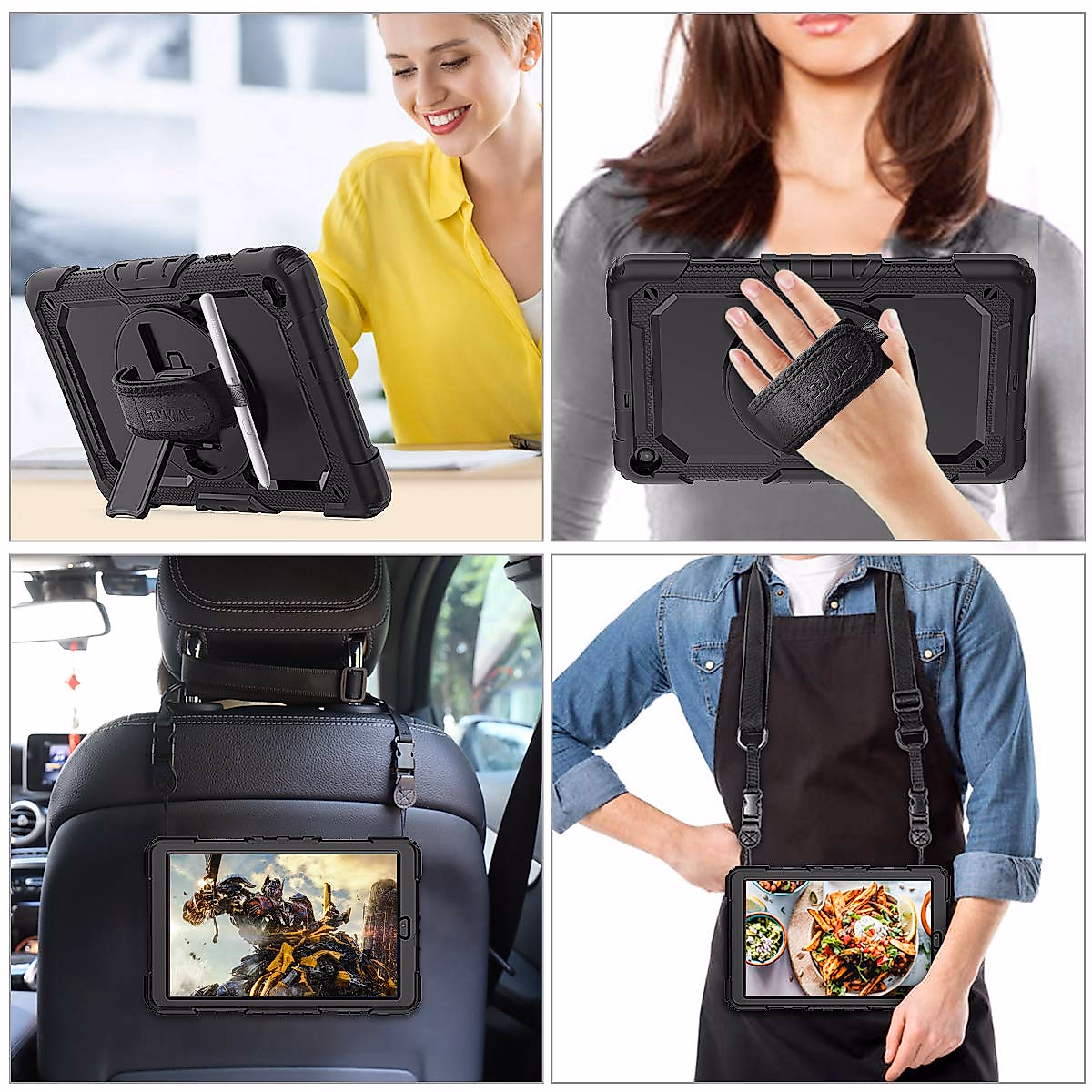 SEYMAC stock Case for Samsung Galaxy Tab A7 10.4 2022/2020 (T503/T509/T500/T505/T507) with Screen Protector, 360 Rotating Stand & Hand Strap, Drop-Proof Case, Black