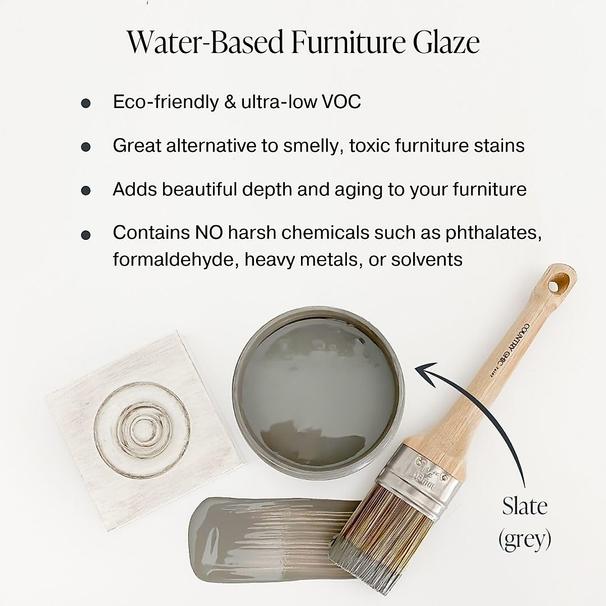 Furniture Glaze - Antique Patina Special Effects Glaze for Chalk Style Furniture Paint, Eco-Friendly Wood Stain, 6 Color Choices - Slate [Grey] - Pint (16 oz)