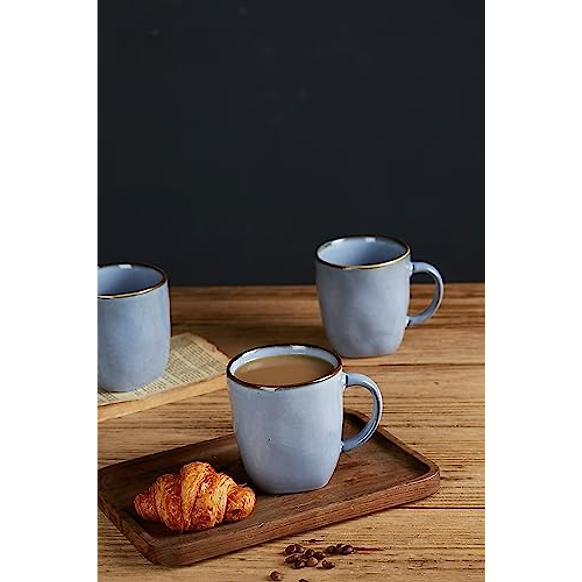 famiware Coffee Mugs Set of 4, Ocean Square 13oz Coffee Cup Set with Handle for Cocoa, Milk, Hot Chocolate, Tea, Water, Stoneware Cups for Kitchen, Reactive Glaze, Microwave and Dishwasher Safe, Blue