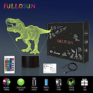 Dinosaur Gifts, Night Light for Kids Dinosaur T-rex 3D Night Light Bedside Lamp with Remote Control 16 Color Changing Xmas Halloween Birthday Gift for Child Baby Boy