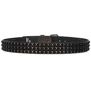 Snap On 1 3/4" Three Row Punk Rock Star Distressed Black Studded Leather Belt, 36"