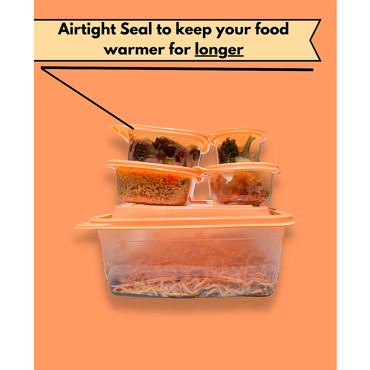 Room 2 Room 42-Piece Food Storage Container Set For Food Storage, Dishwasher Safe, Airtight, BEST VALUE (Orange)