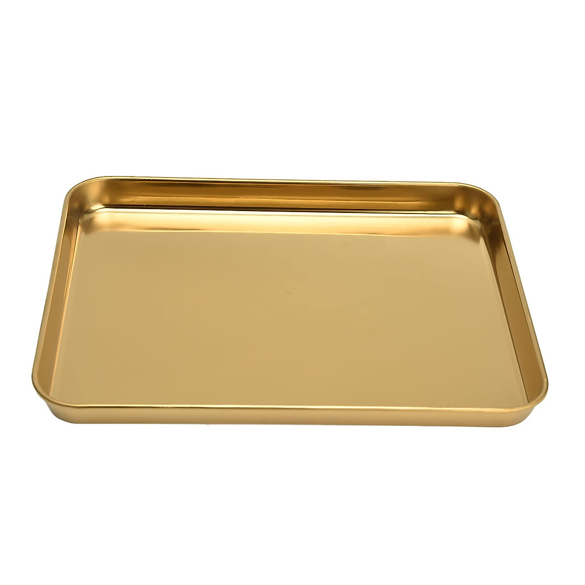 Stainless Steel Food Serving Tray, Rectangular Decorative Mirrored Serveware Platter Bottom Tray for Flat Bottom Plate Restaurant Home Golden Flat Gold