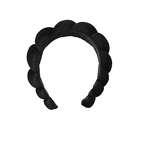NGDN Mimi and Co Spa Headband , Sponge for Washing Face, Makeup Skincare Puffy Headband, Terry Towel Cloth Fabric Head Band Skincare, Removal, Black, Pack of 1