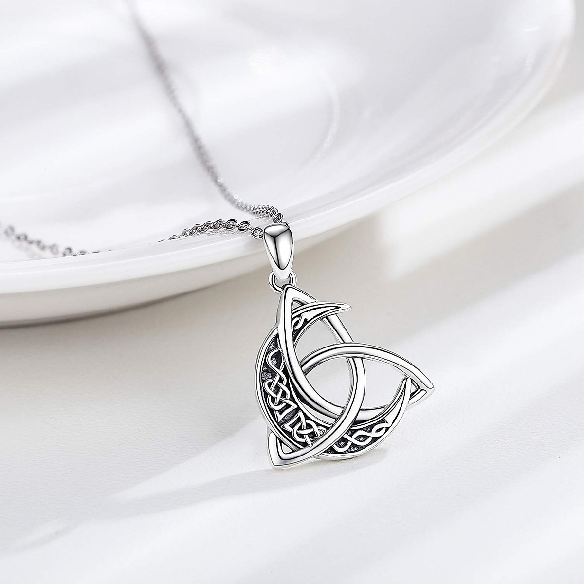 CHENGHONG Celtic Moon Necklace for Women 925 Sterling Silver Celtic Knot Moon Pendant Necklace Crescent Irish Necklace Jewelry Gift for Men