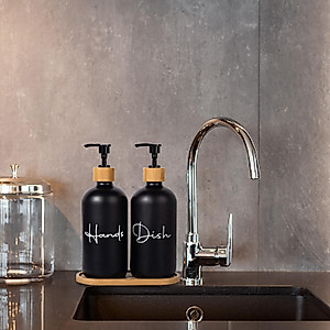 17 oz Hand Soap Dispenser Empty Glass Lotion Pump Bottles, Refillable Liquid Dish Soap Bottles for Bathroom, Kitchen Sink, Black, 2 Pack