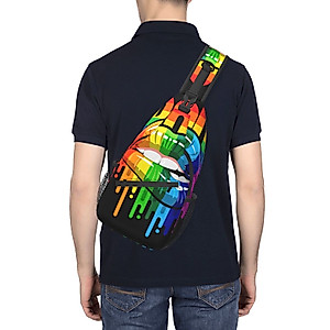 AMRANDOM Mens & Womens Shoulder Chest Sling Bags Lgbt Pride Lips Black Backpacks for Travel Outdoors Running, Fashion Casual Crossbody Bags, One Size