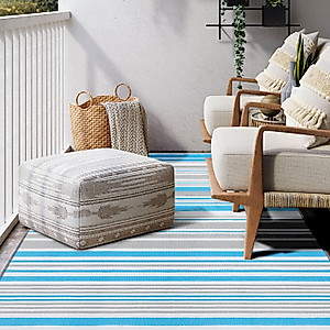 Outdoor Patio Rug Waterproof Camping - Outdoor Area Rugs Carpet Waterproof, Outdoor Plastic Straw Rug for Patios Clearance, Outdoor Rugs for Camping, Porch, Deck, Balcony, Backyard, Blue (4x6FT)