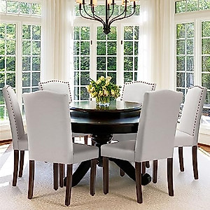 Sweetcrispy, Modern Upholstered Fabric Dining Nailhead Back and Wood Legs, Mid-Century Accent Side Chair for Living Room, Bedroom, Kitchen, Set of 4, Grey
