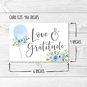 24 Blue Balloon Baby Shower Thank You Cards With Envelopes, Kids Thank-You Note, 4x6 Gratitude Card Gift For Guest Pack For Party, Birthday, For Girl Children, Cute Watercolor Garden Event Stationery