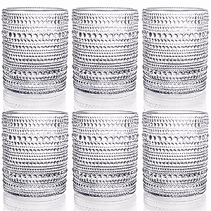 ZOOFOX Set of 6 Romantic Water Glasses, 12 oz Hobnail Glasses Tumbler, Clear Embossed Vintage Glassware Set for Beer, Cocktail, Soda, Beverages