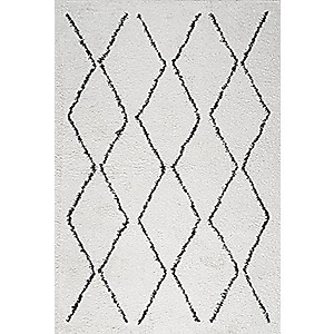 JONATHAN Y MOH405A-8 Catala Moroccan Diamond Shag Indoor Area-Rug Bohemian Geometric Modern Glam Easy-Cleaning Bedroom Kitchen Living Room Non Shedding, 8 X 10, White/Black