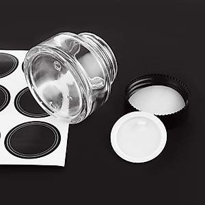 Acrux7 24 Pack Small Glass Jars, Round Clear Glass Jars with Black Lids, Labels & Inner Liners, Empty Refillable Glass Cosmetic Container Leak Proof Travel Jars for Cream, Lotion, Sample (1.76oz/50ml)