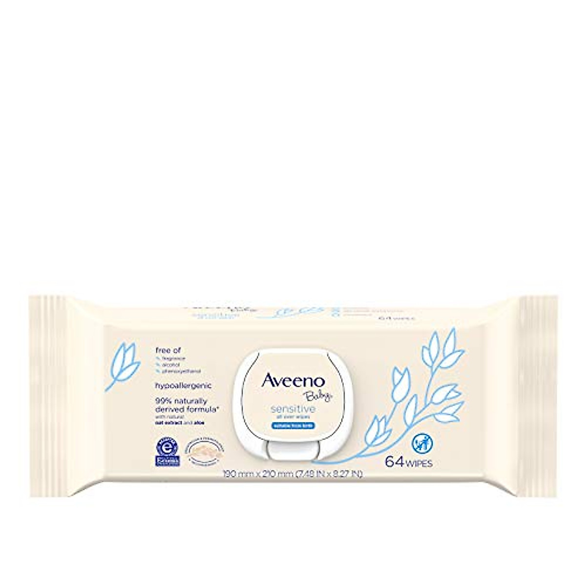 AVEENO Baby Sensitive All Over Wipes, Paraben- & Fragrance-Free, 64 ea