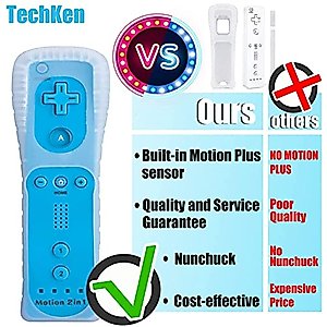 TechKen Wii Controller, Set of 2 Wii Remote with Nunchuck