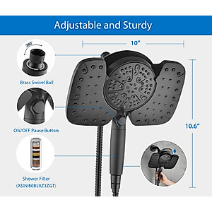 INAVAMZ Black Shower Heads with Handheld Spray Combo 2.5GPM: 10” Rainfall Shower Head & Detachable Shower Head, 10 Spray Settings Handheld Shower Head with ON/OFF Switch and 15-Stage Filter