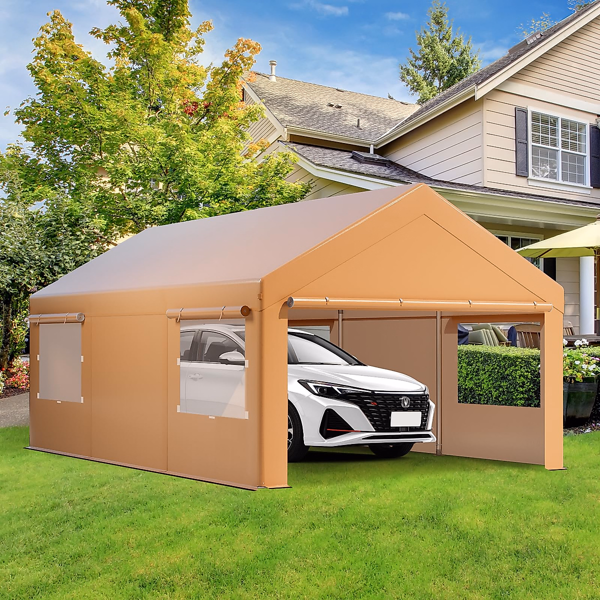 Carport Canopy, MilleLoom Portable Garage with Removable Sidewalls, 10x20 Extra Large Car Carport Heavy Duty, with Roll-Up Ventilated Windows, UV Resistant & Waterproof, for Car, Bike, Truck, Boat