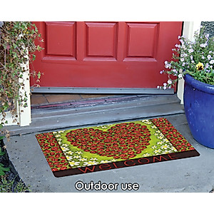 Toland Home Garden 800003 Ladybug Heart Summer Door Mat 18x30 Inch Welcome Outdoor Doormat for Entryway Indoor Entrance