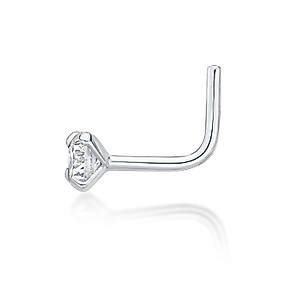 Lavari Jewelers 22 Gauge L-Shape Nose Ring for Women I 3 mm Cubic Zirconia Nose Ring for Her I 14k White Gold Nose Ring I CZ Unisex Stud Hypoallergenic Nostril Piercing Jewelry I 22G Body Piercing