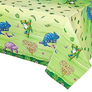 WERNNSAI Reptile Party Tablecloth - 1 PC Birthday Party Decorations 54’’ x 108’’ Disposable Table Covers for Kids Boys Party Family Dinner Camping Snakes Turtles Lizards Party Supplies